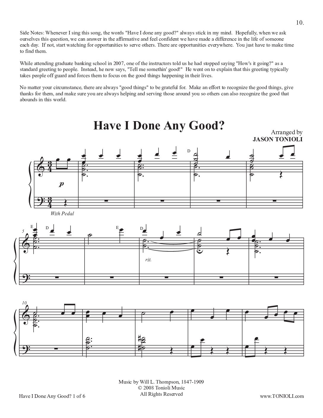 Have I Done Any Good? PDF Sheet Music Download - Jason Tonioli Music