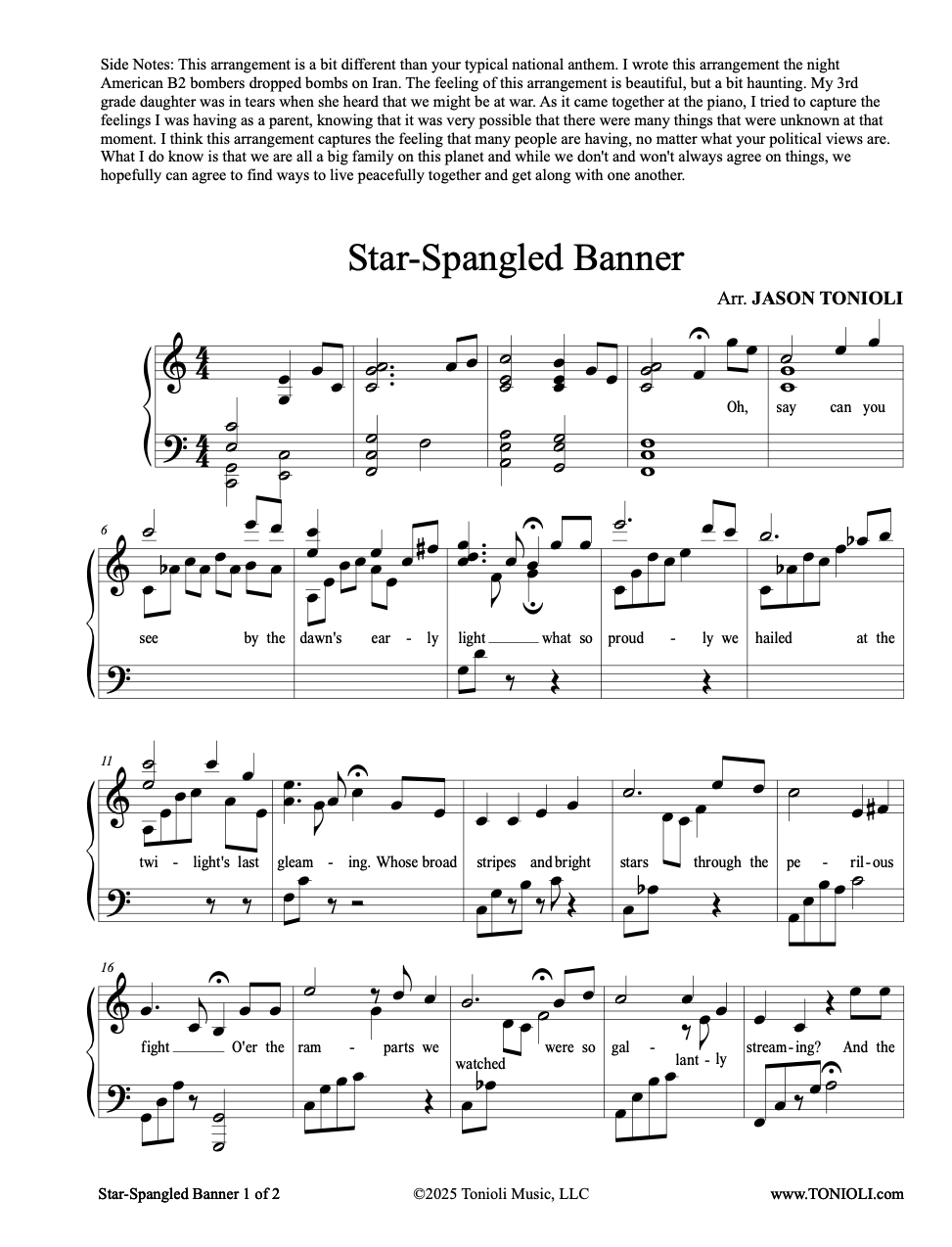 Star Spangled Banner (Piano Solo) - Jason Tonioli Music